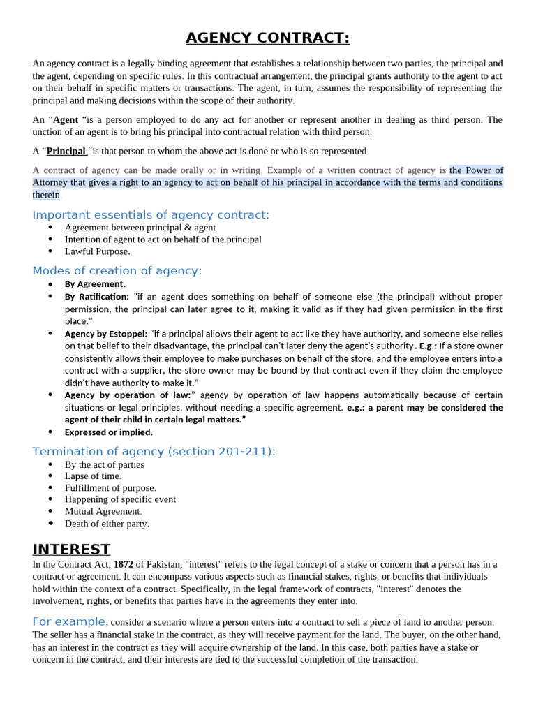 Important Essentials of Agency Contract | PDF