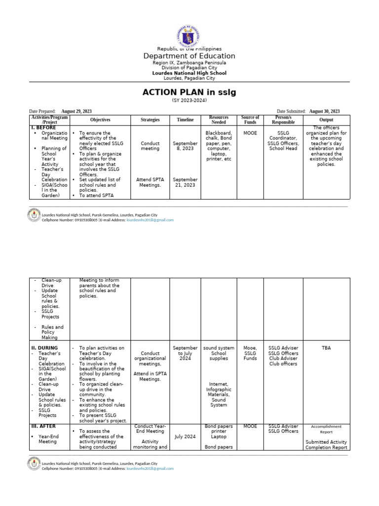 Action Plan in SSG | PDF