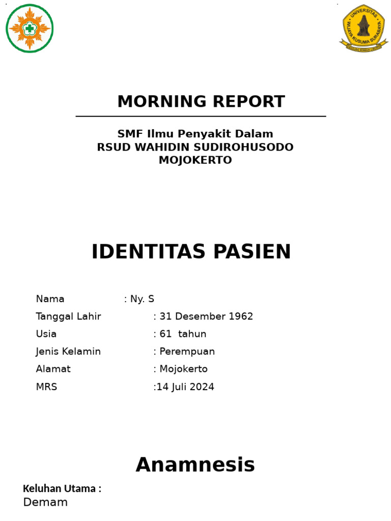 Ny. S 61 TH - Abses Inguinal D + Abses Vulva+ DM Hiperglikemi+ Hipokalemi | PDF