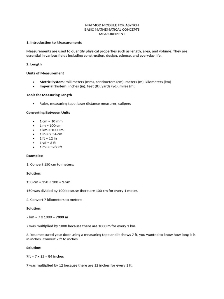 Matmod Module For Measurement | PDF | Area | Volume