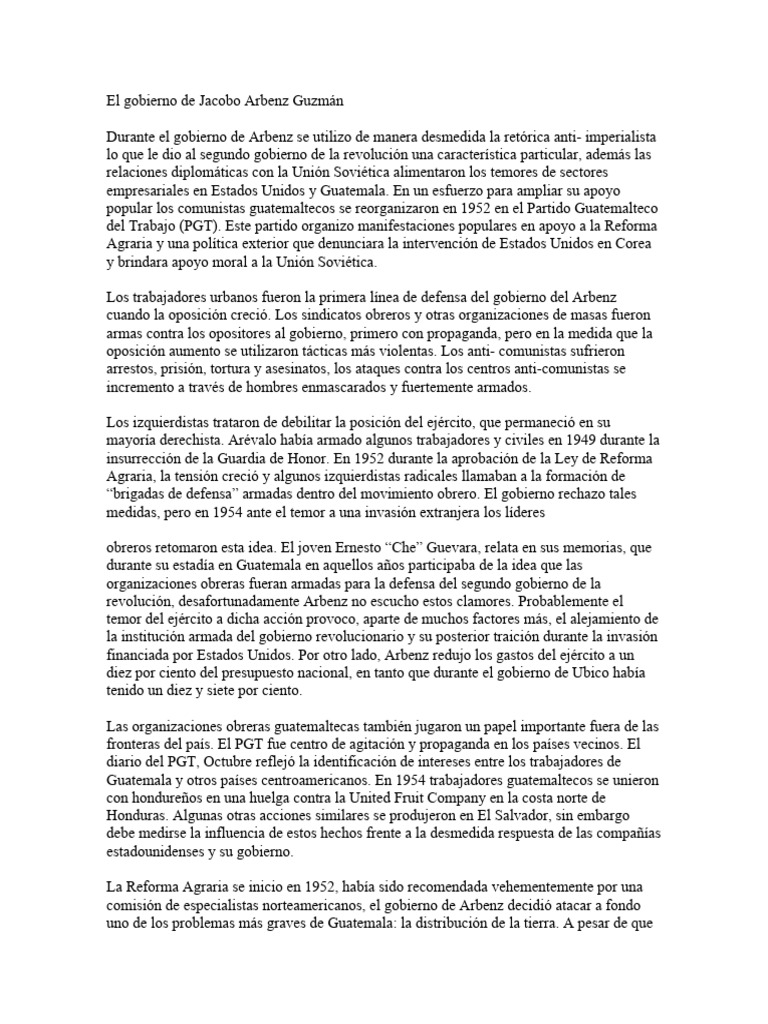 El gobierno de Jacobo Arbenz en Guatemala | PDF | Guatemala | Política