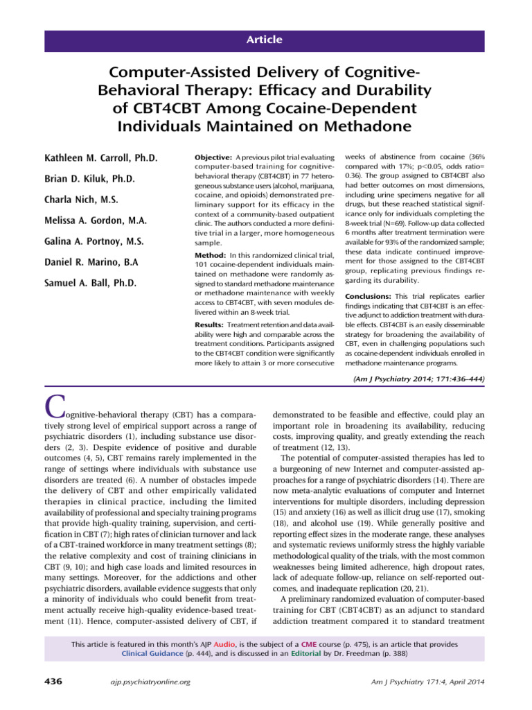 Computer-Assisted Delivery of Cognitive - Behavioral Therapy: Efficacy ...