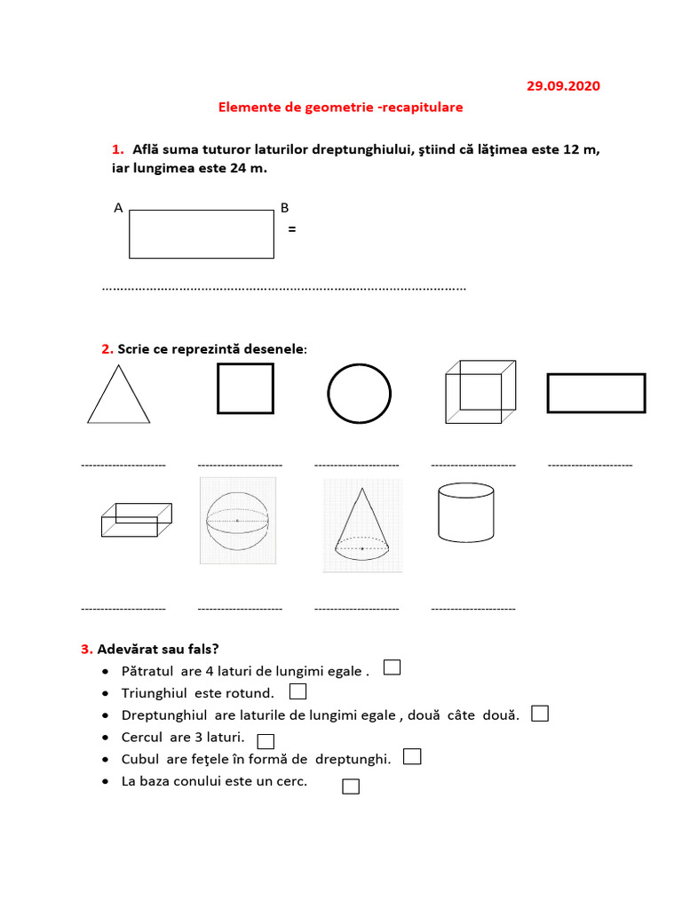 Recapitulare Fractii+elemente de Geometrie | PDF