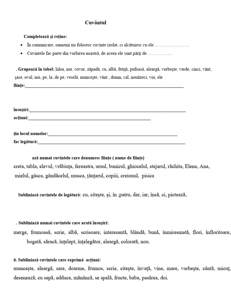 Cuvântul-Parte de Vorbire | PDF