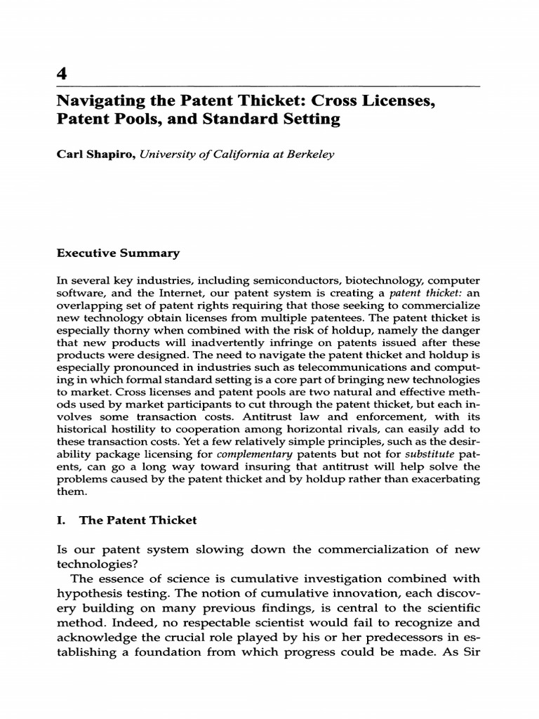 Navigating The Patent Thicket - Cross Licenses, Patent Pools and ...