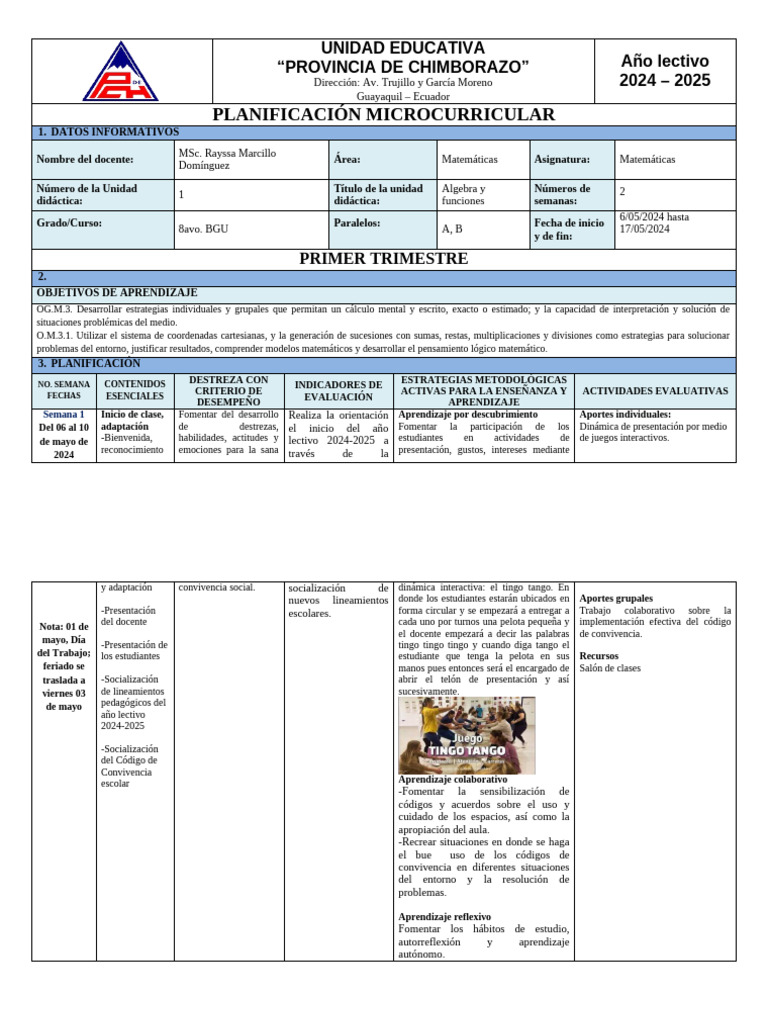 Planificacion De Matematicas 8vo Pdf