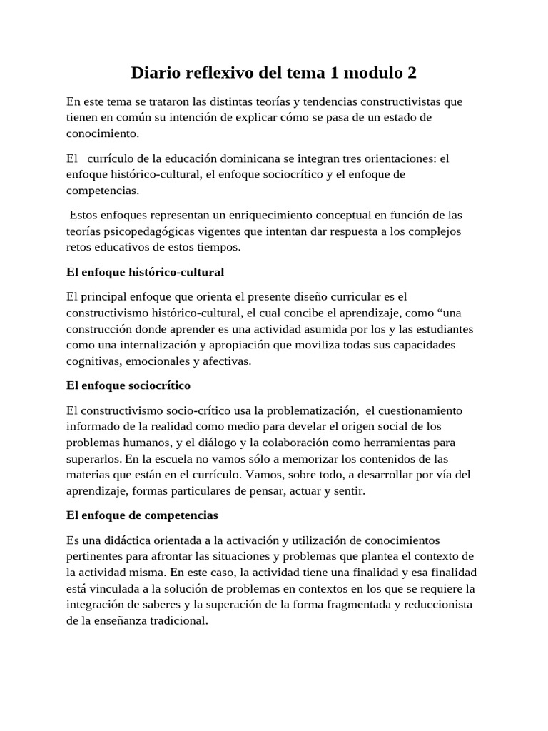 Diario Reflexivo Del Tema 1 Modulo 2 | PDF