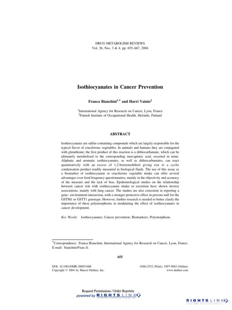 Isothiocyanates in Cancer Prevention | PDF | Glutathione S Transferase ...