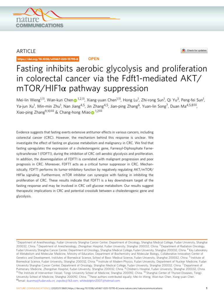 Fasting Inhibits Aerobic Pathway, Cancer | PDF | Glycolysis | Metabolism