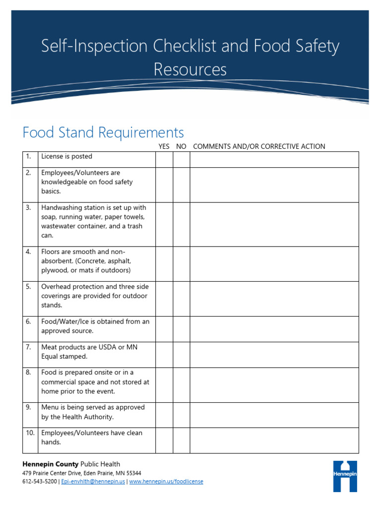 Self Inspection Checklist For Short Term Events | PDF