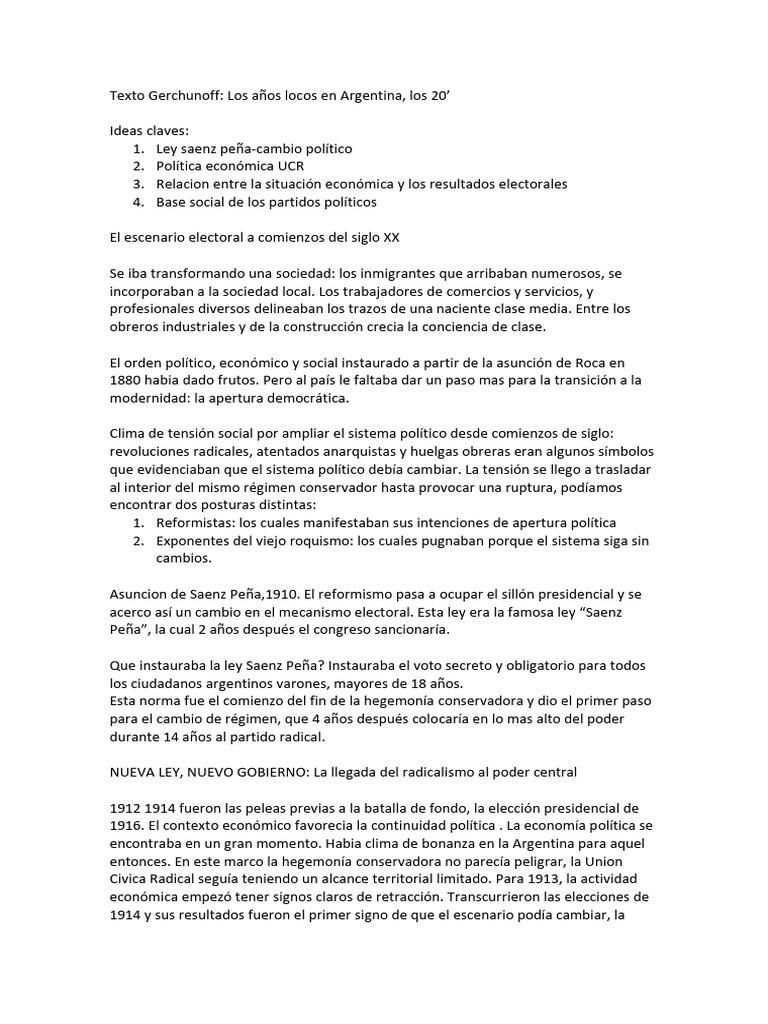 Resumen Texto Gerchunoff | PDF
