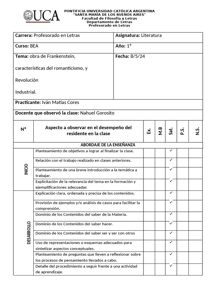 Planilla Uca 6 Evaluación Del Residente | PDF