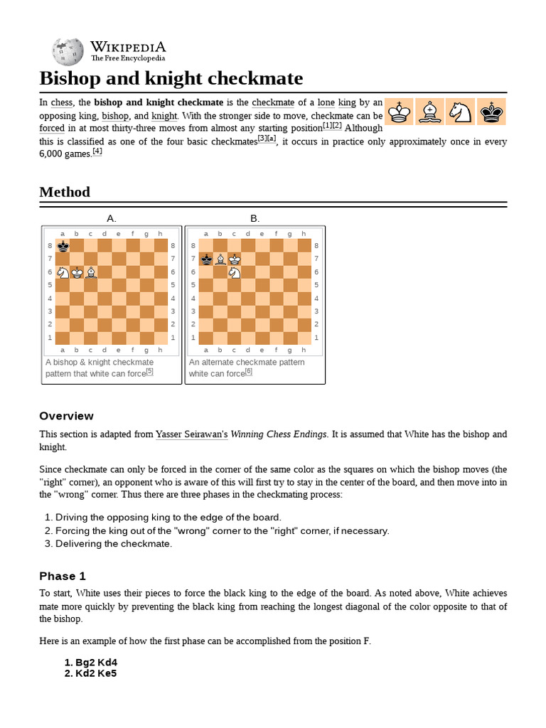 Bishop and Knight Checkmate | PDF | Chess | Board Games