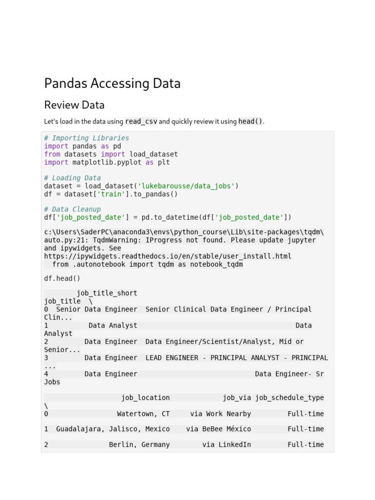 01 Pandas Accessing Data | PDF