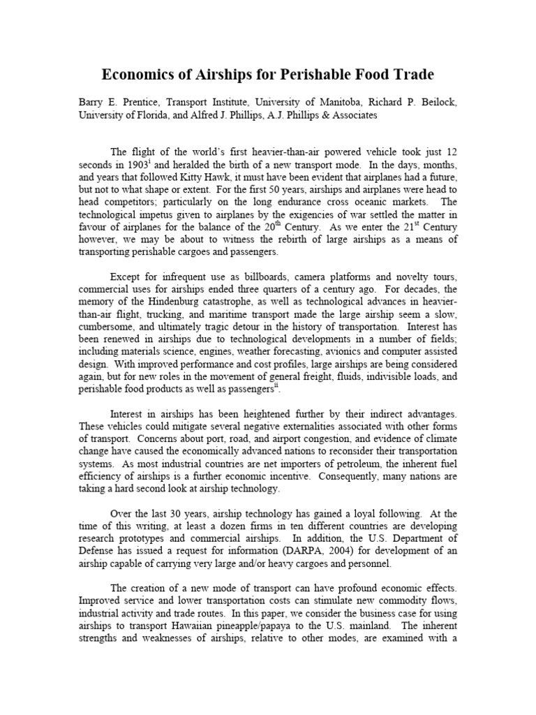 Economics of airships for perishable food trade | PDF