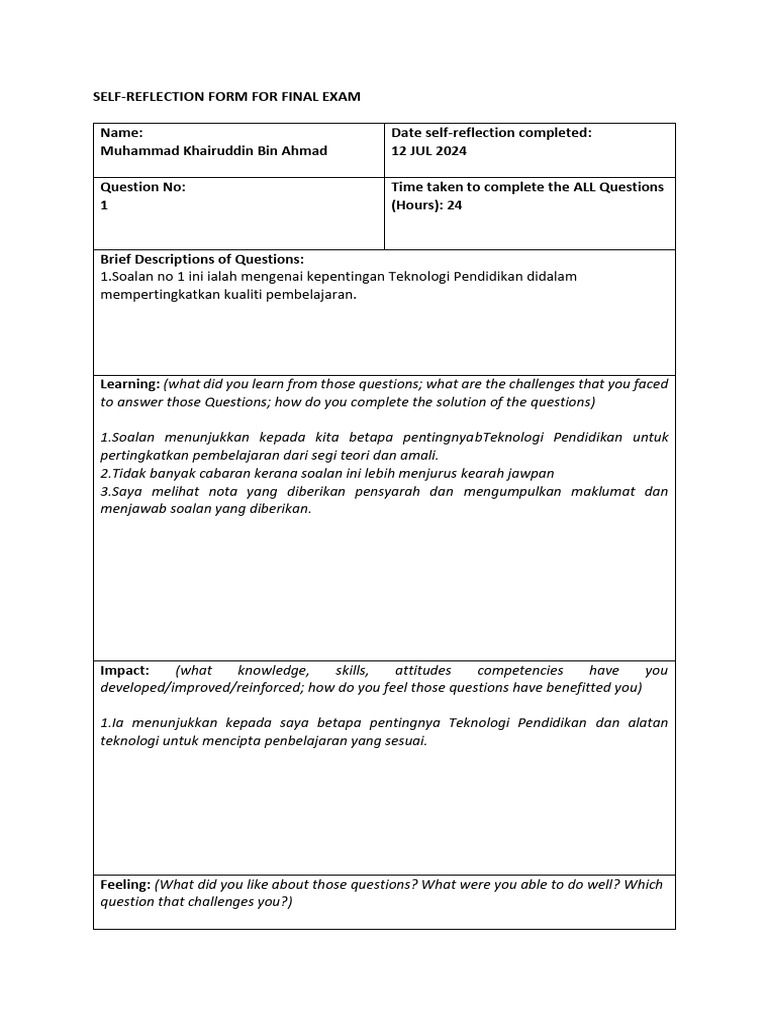 Self Reflection - Soalan 1 | PDF