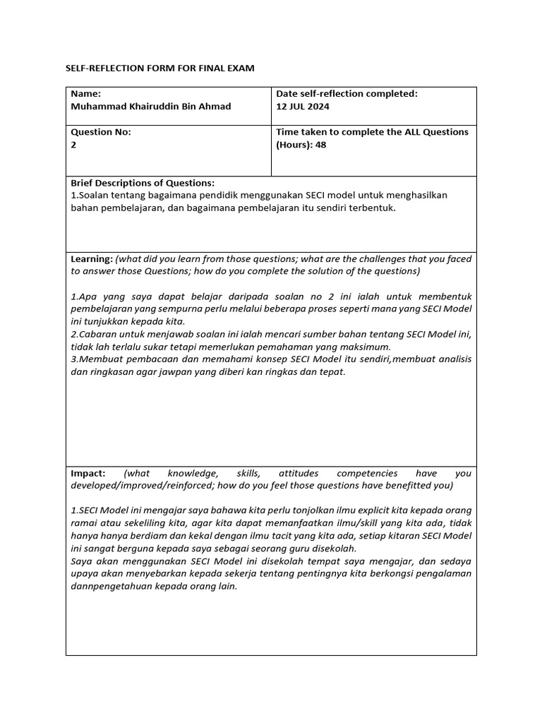 Self Reflection - Soalan 2 | PDF