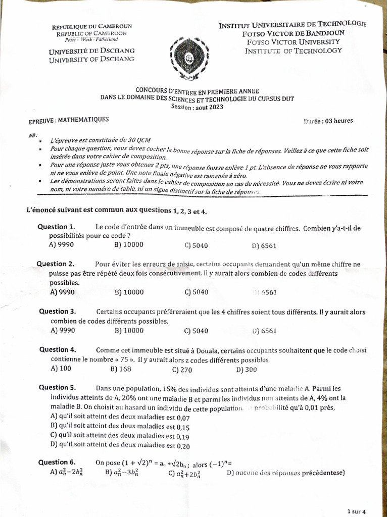 Concours Iut 2023 Bandjoun Cycle Dut | PDF