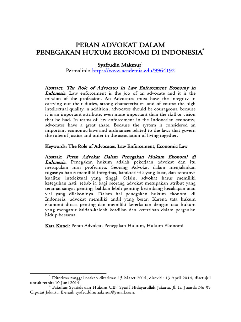 Peran Advokat Dalam Ekonomi | PDF