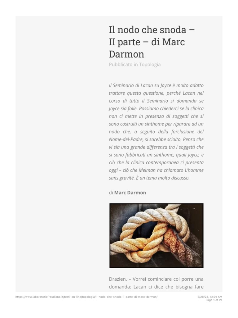 Ensayo - Darmon Il Nodo Che Snoda Laboratorio Freudiano | PDF