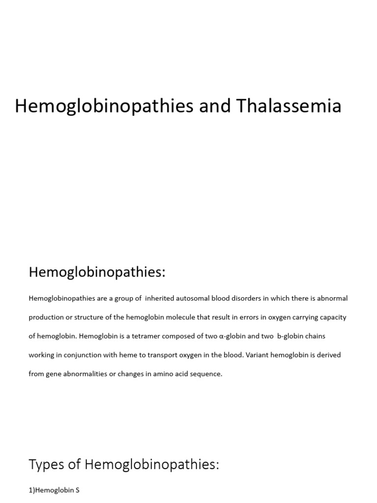 Hemoglobinopathies and Thalassemia | PDF