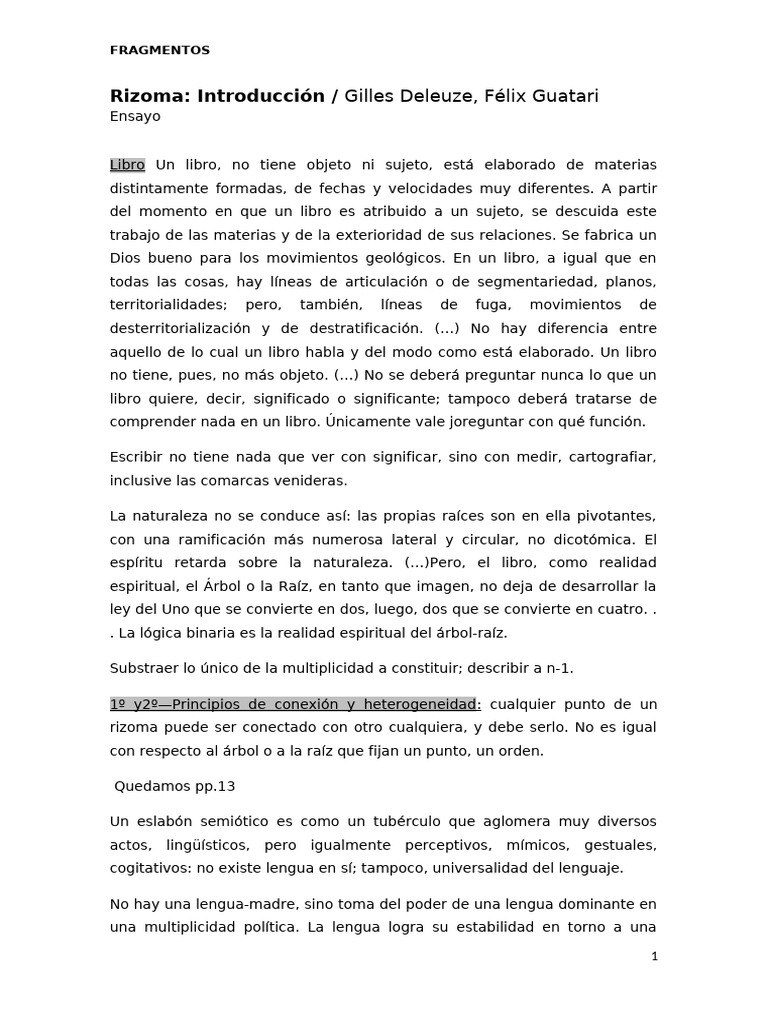 RESUMENRizoma - Deleuze y Guattari | PDF