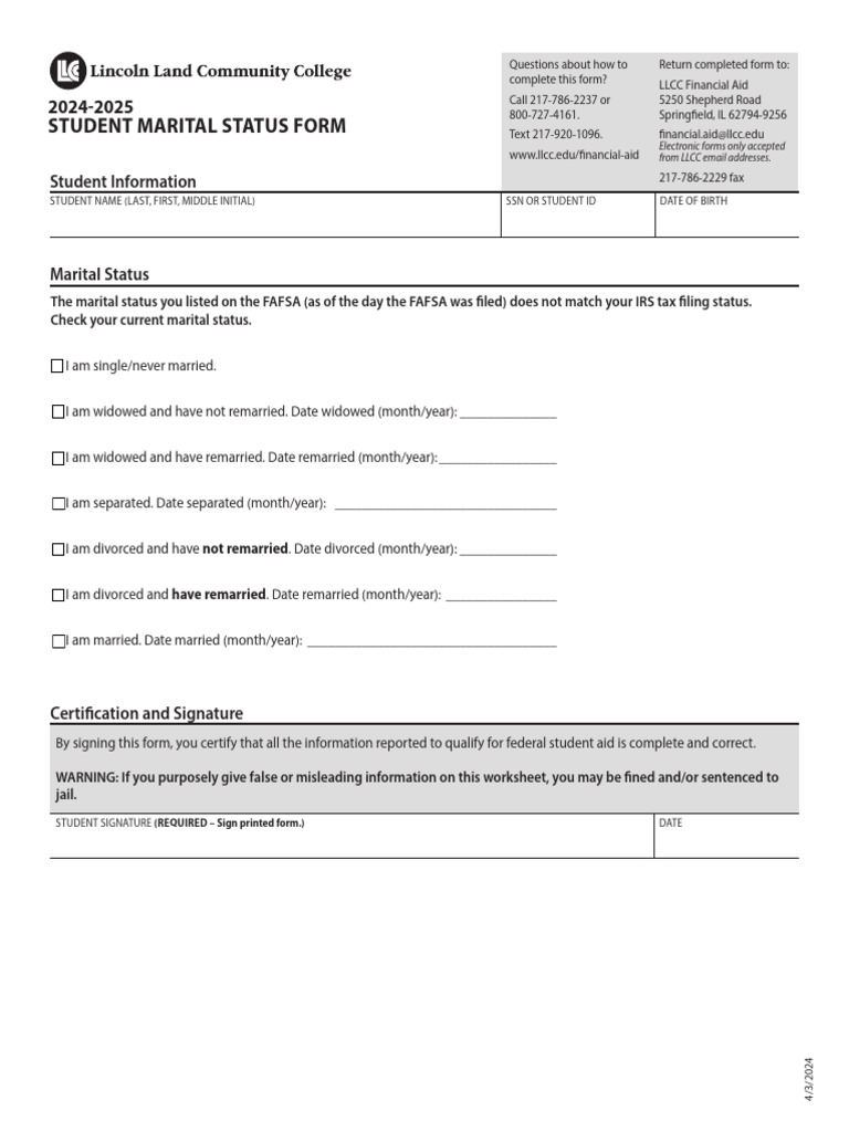 FA 24-25 Student Marital Status Form - Accessible | PDF