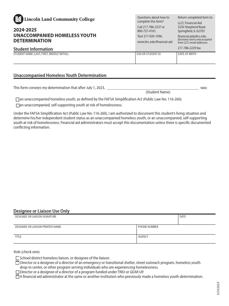 FA 24-25 Unaccompanied Homeles Youth Determination - Compliant | PDF