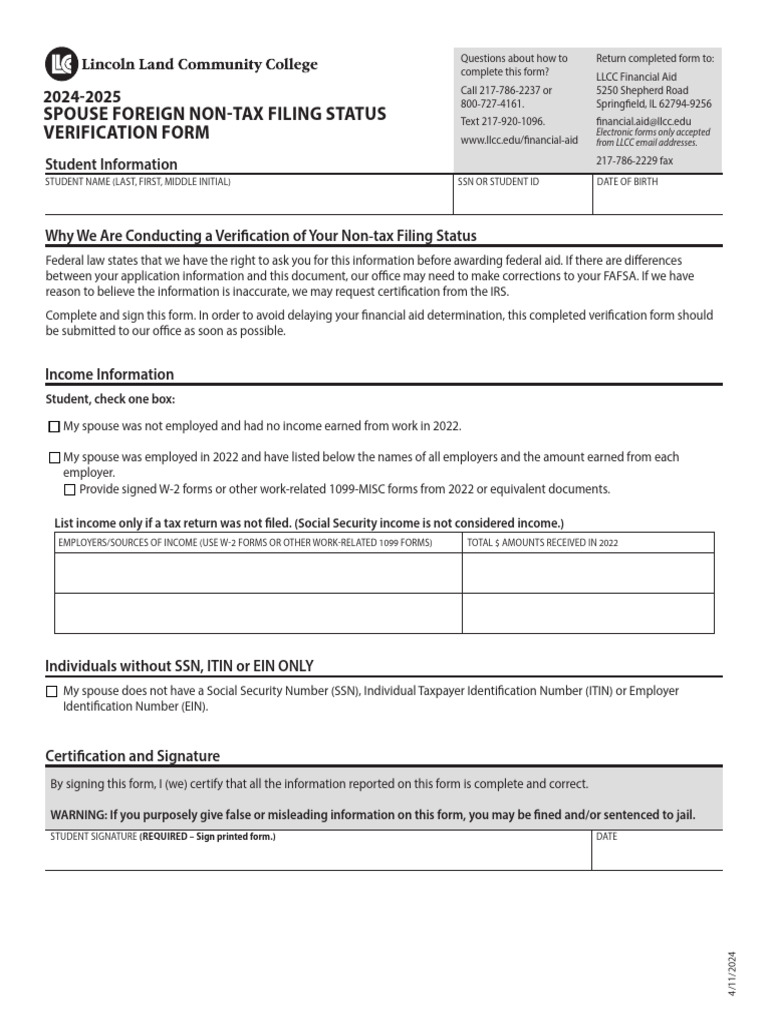 FA 24-25 Spouse Foreign Non-Tax Filing Status Verification Form ...