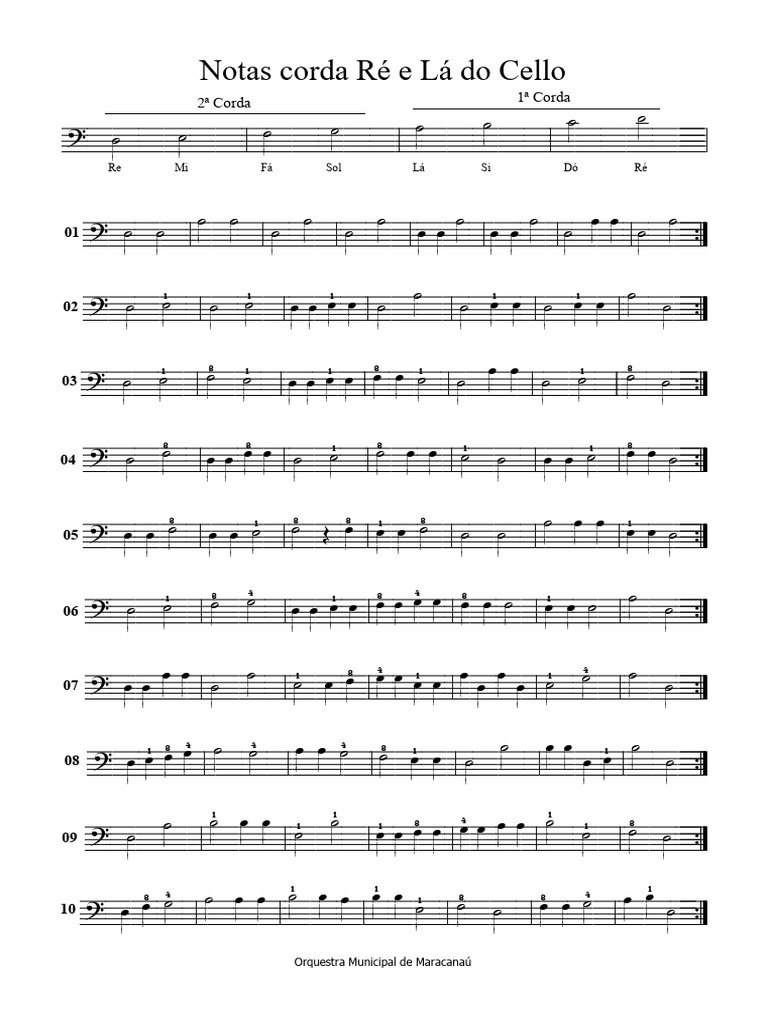 Notas de Cello: Ré e Lá | PDF