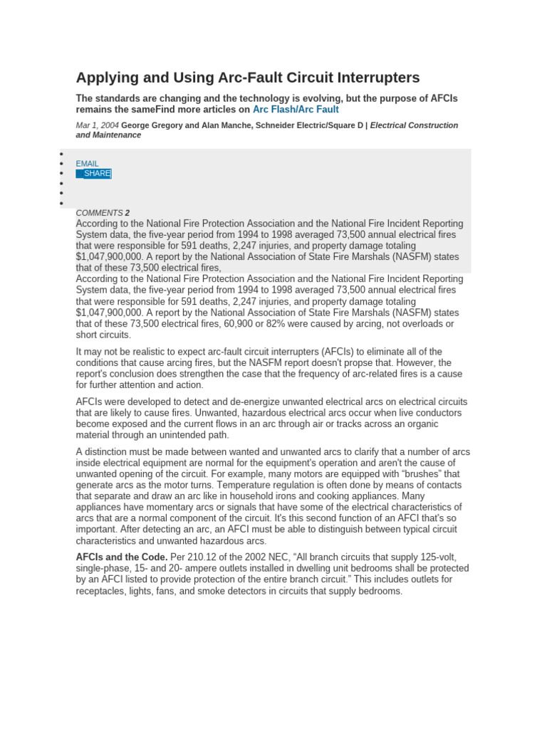 Applying and Using Arc-Fault Circuit Interrupters | PDF
