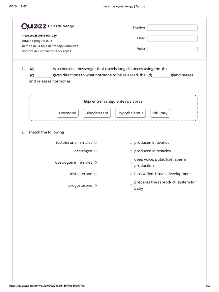 Menstrual Cycle Biology - Quizizz | PDF | Menstrual Cycle | Endocrine ...