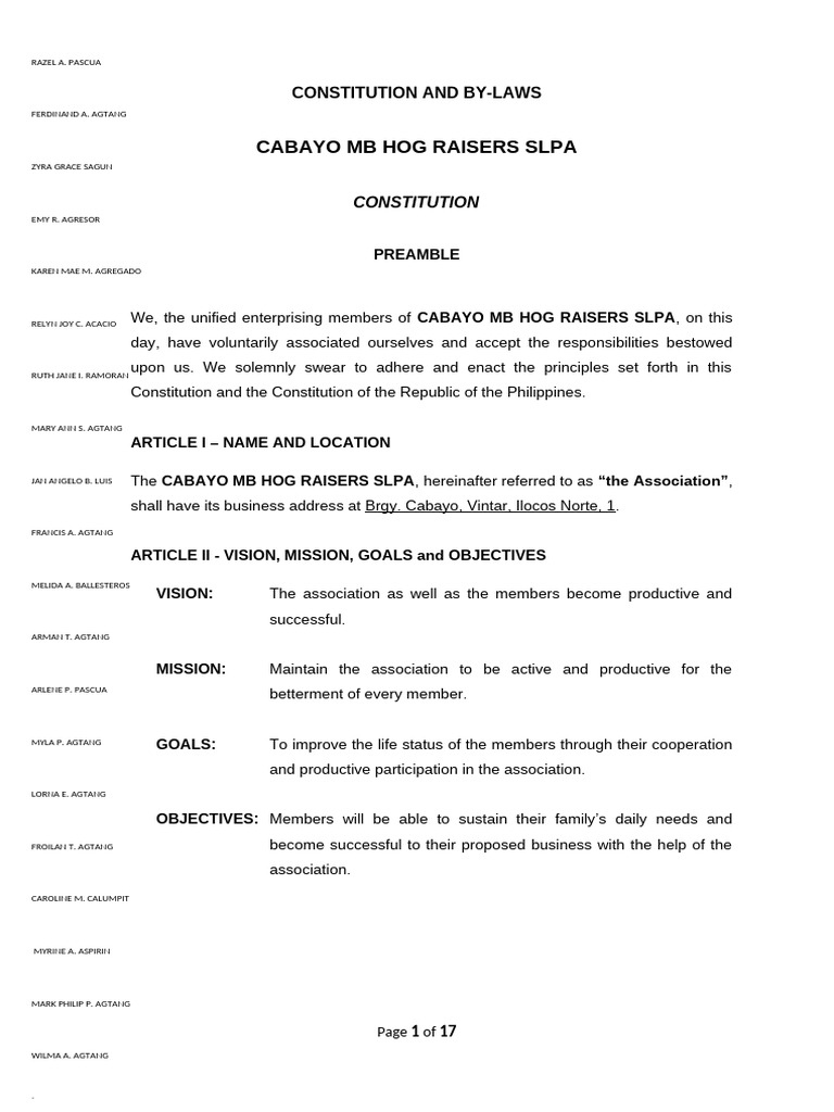 Cabayo MB Hog Raisers Constitution and by Laws | PDF