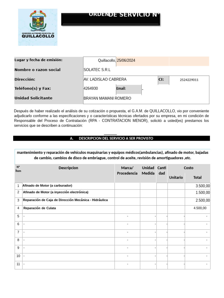 Orden de Servicio | PDF