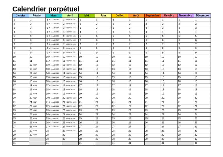 Calendrier Perpetuel Paysage en Couleur | PDF