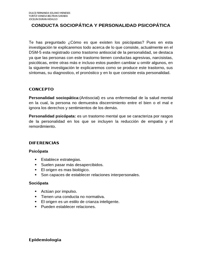 Conducta Sociopática y Personalidad Psicopática | PDF