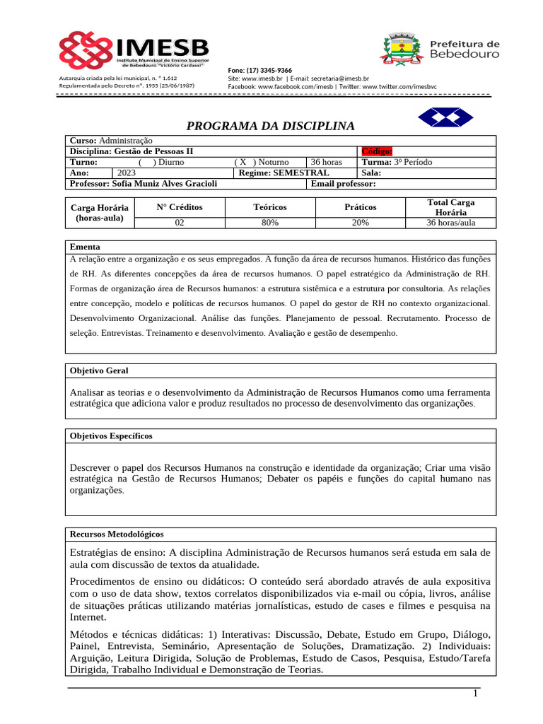 Gestão de Pessoas II - 2024 | PDF Gestão de Pessoas II - 2024 | PDF