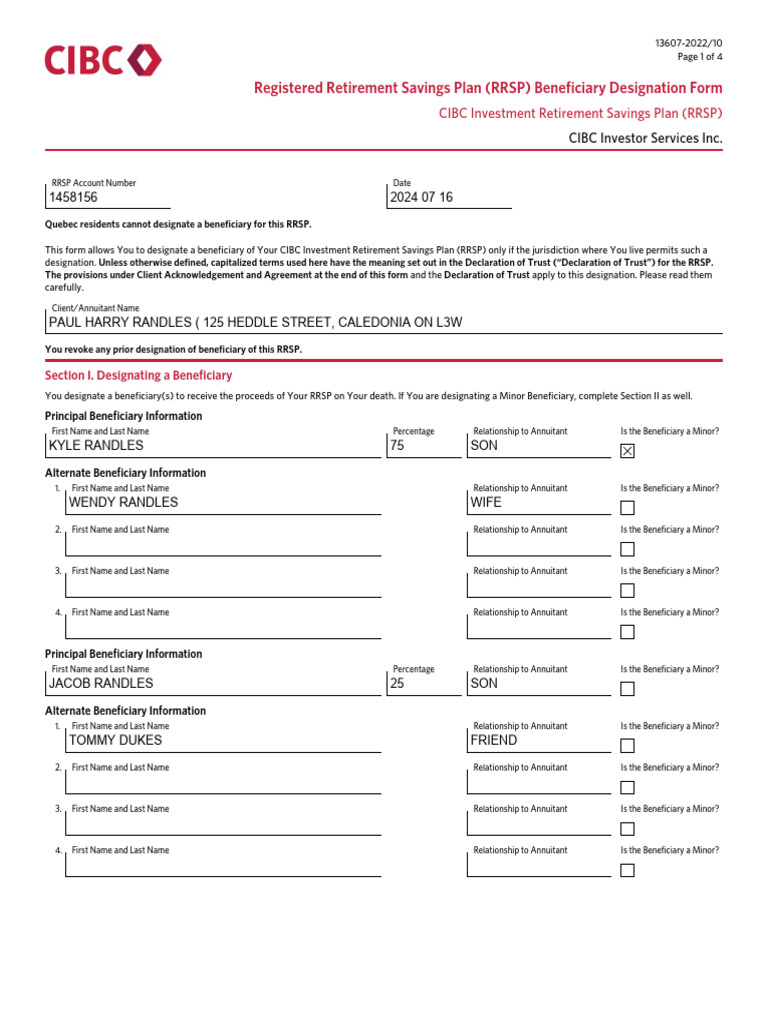 RRSP Iiroc Beneficiary Form en | PDF