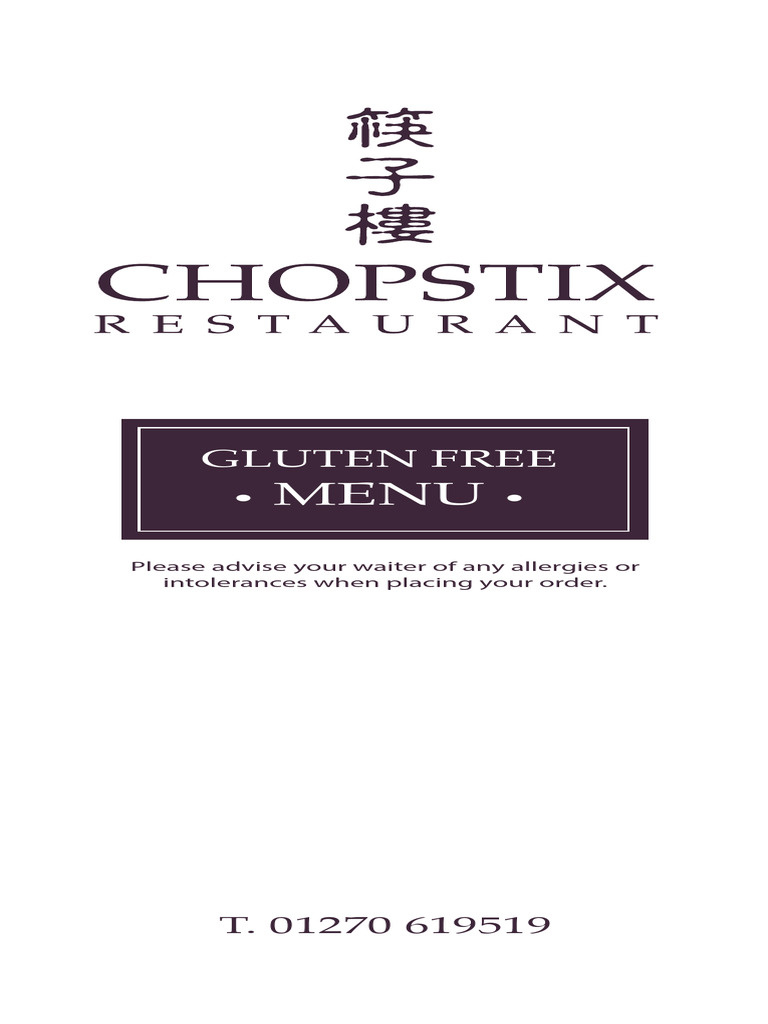 Chopstix Gluten Free Menu | PDF