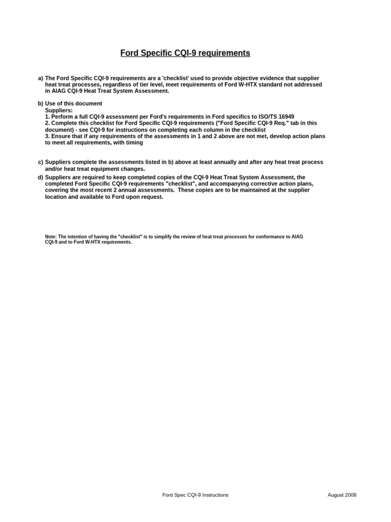 CQI-9 - Ford - Specific - Requirements 22 AUG 2008 | PDF