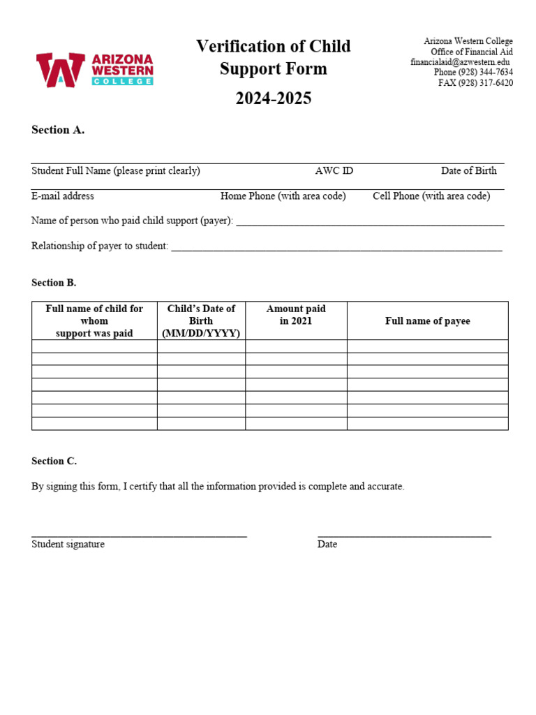 Verification of Child Support | PDF