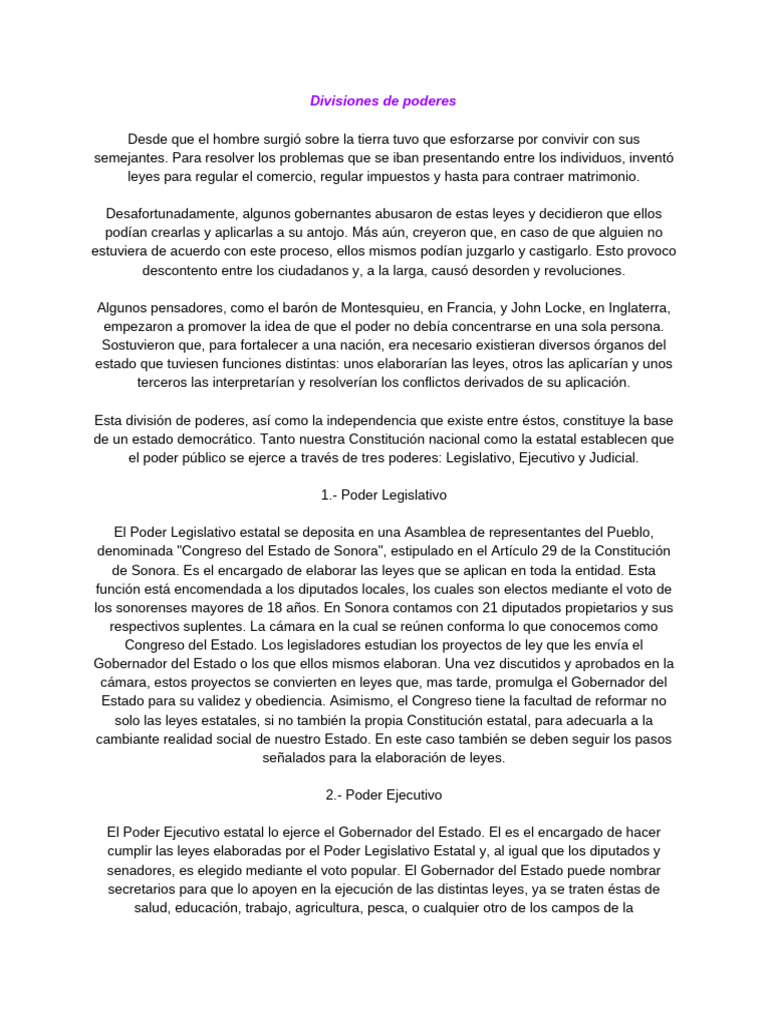 Divisiones De Poderes Pdf