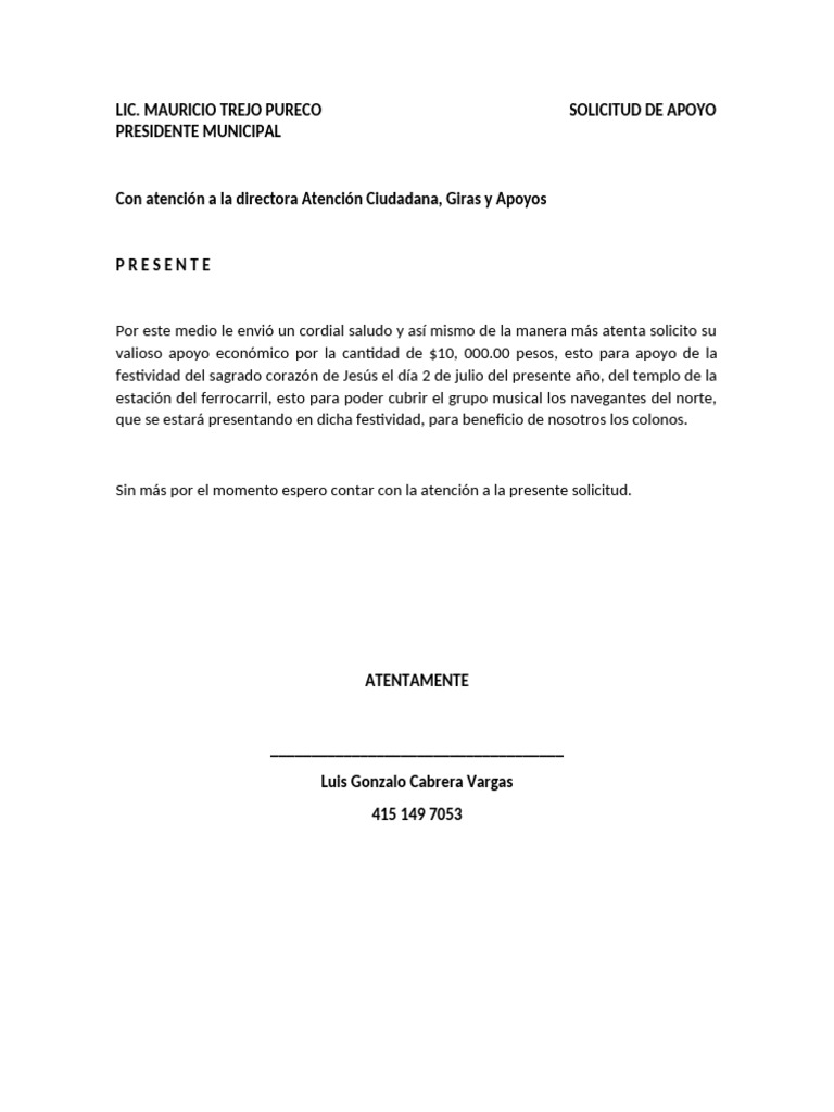 Solicitud de Apoyo | PDF