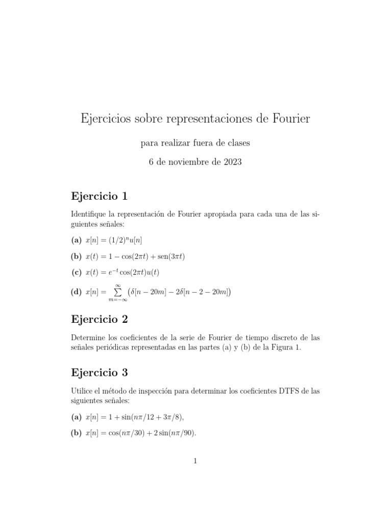 Ejercicios Sobre Representaciones de Fourier | PDF