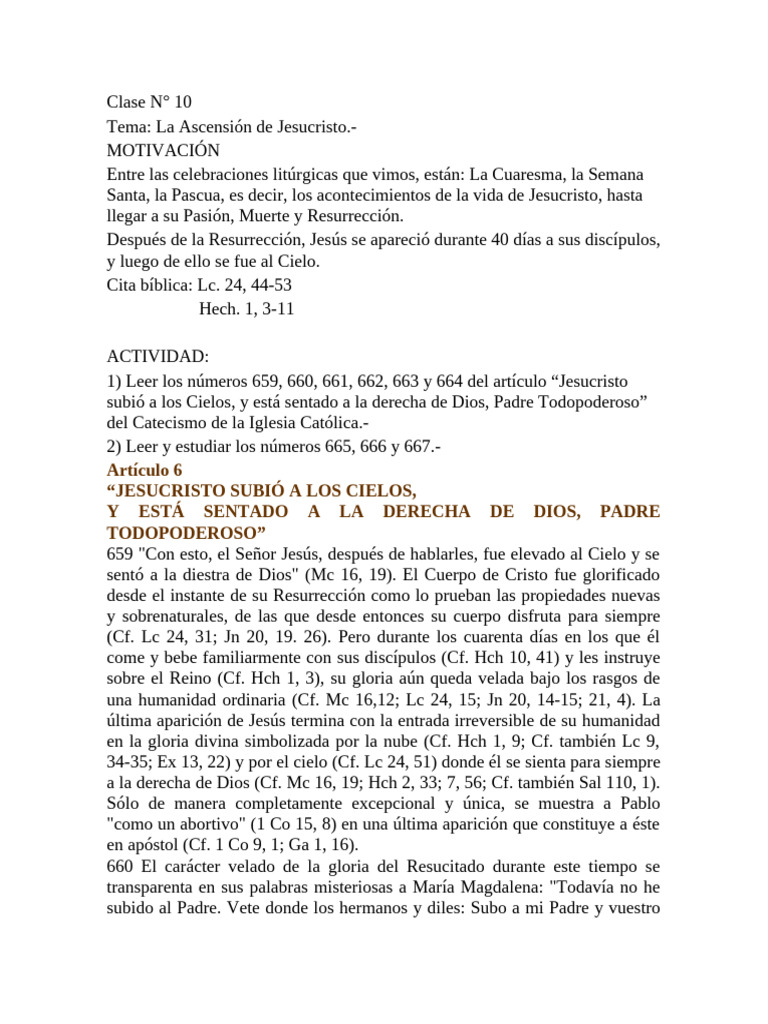 Clase #10 - La Ascensión | PDF | Ascension de jesus | Historia