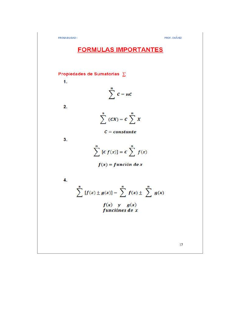 Fórmulas Sumatorias | PDF