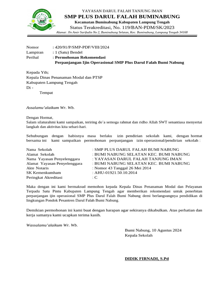 Cover Permohonan Perpanjang Ijop SMP | PDF