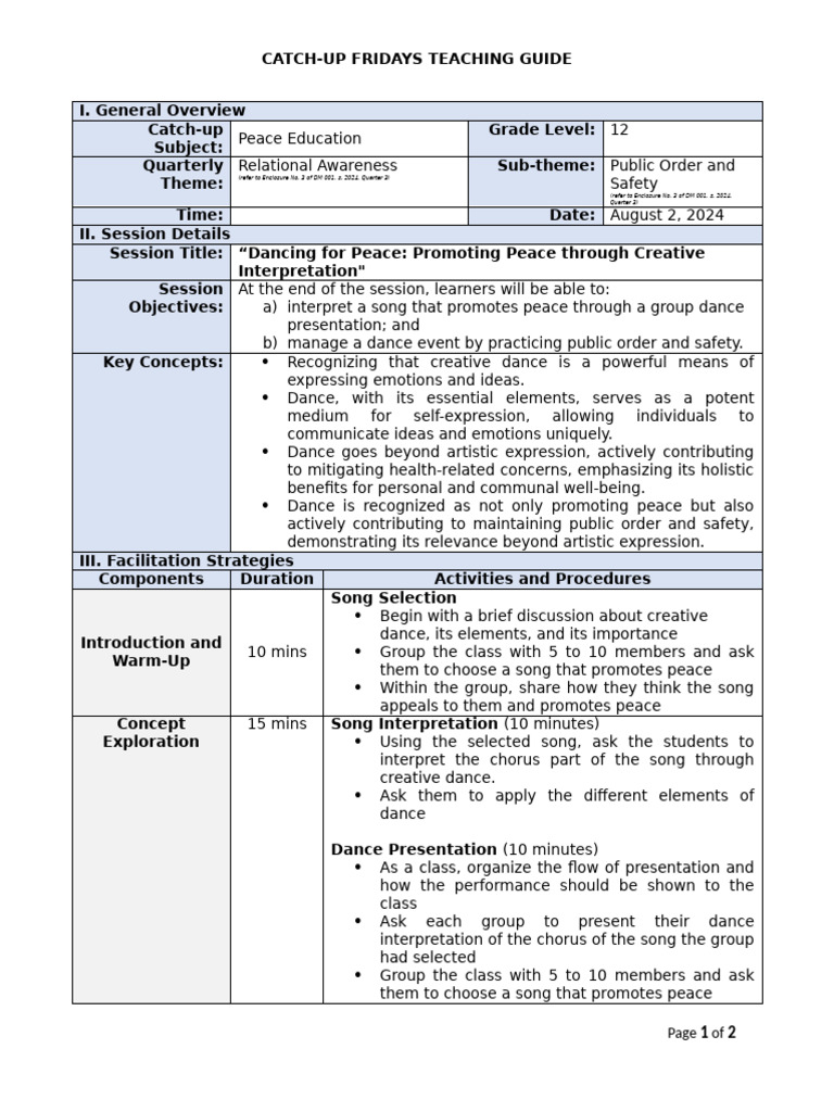 SHS Sample Teaching Guide HOPE-And-Peace-Ed. | PDF