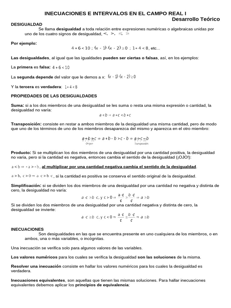 Inecuaciones e Intervalos | PDF