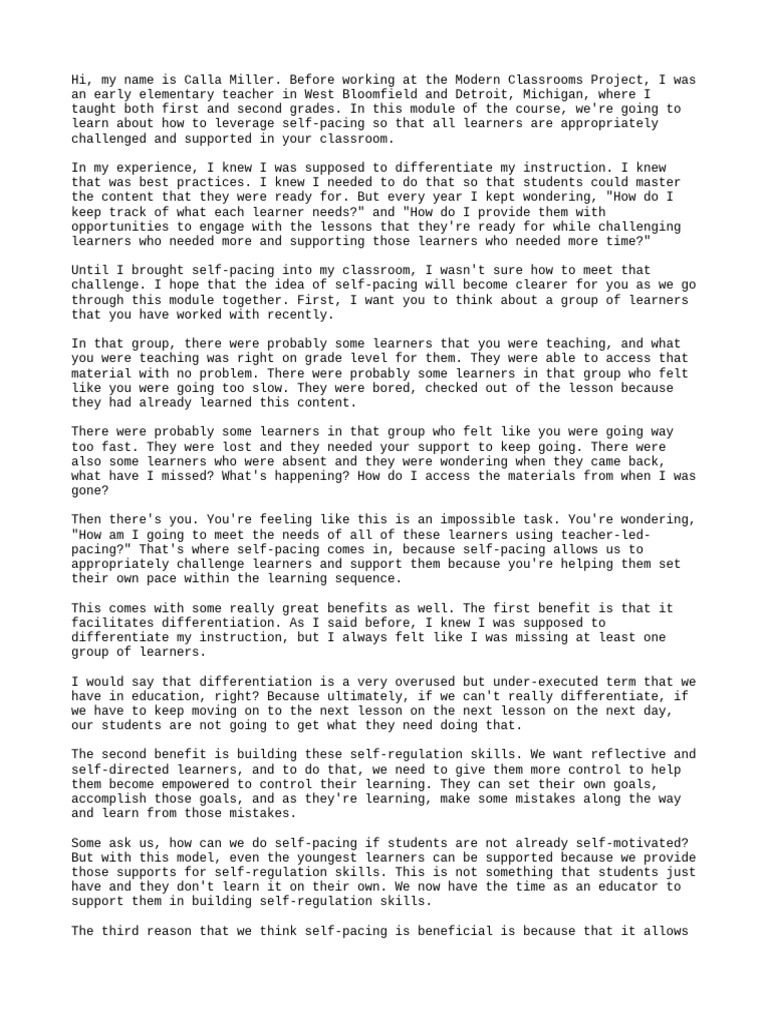 Overview Self Pacing Pdf